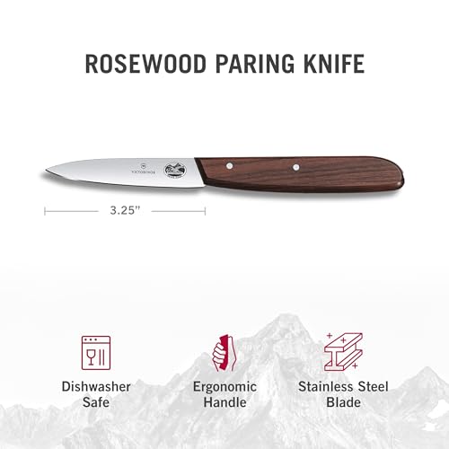 Victorinox Rosewood Paring Knife - Premium Kitchen Knife for Home Essentials - Cooking Knife Cuts Fruits & Vegetables with Ease - Wood Handle, 3.25"