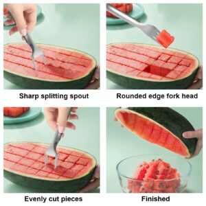 2Pcs 2-in-1 Watermelon Fork Slicer, Watermelon Slicer Cutter Stainless Steel Fruit Forks Slicer Tool for Summer Family Parties Camping Watermelon Cutting Artifact