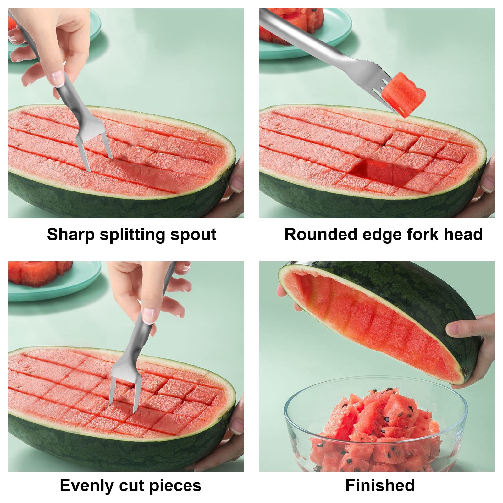 2Pcs 2-in-1 Watermelon Fork Slicer, Watermelon Slicer Cutter Stainless Steel Fruit Forks Slicer Tool for Summer Family Parties Camping Watermelon Cutting Artifact