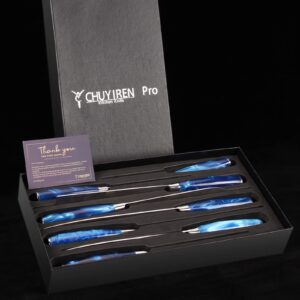 CHUYIREN Chef Knife Set of 8, Professional Kitchen Knife Set for Daily Use, High Carbon Steel Culinary Knives Set for Household Blade Length Varies From 3.5 Inches to 8 Inches, Blue, Valentines Day