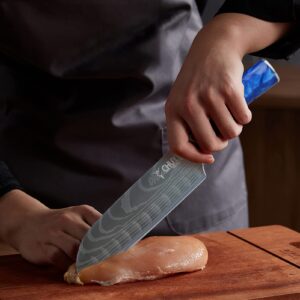 CHUYIREN Chef Knife Set of 8, Professional Kitchen Knife Set for Daily Use, High Carbon Steel Culinary Knives Set for Household Blade Length Varies From 3.5 Inches to 8 Inches, Blue, Valentines Day