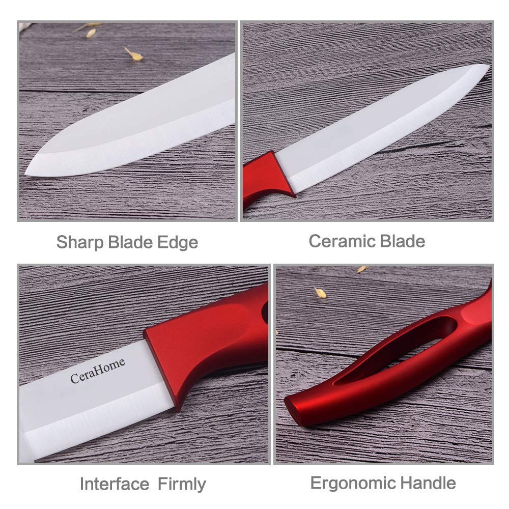 Cerahome Ceramic knife, Ceramic kitchen Knife Set with Sheath Super Sharp Kitchen Knives 5inch Fruit Knife(Red)