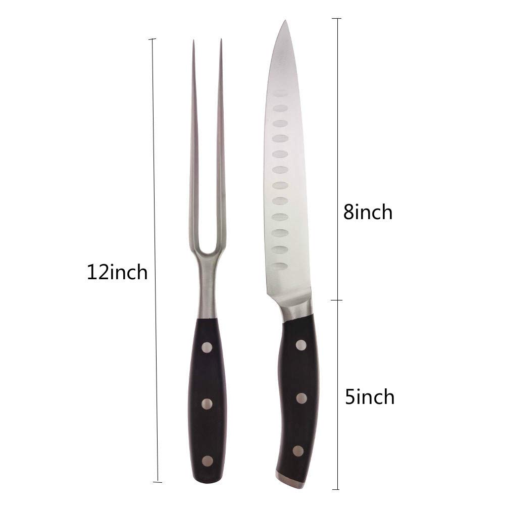 Carving Knife and Fork Set - with 8" Carving Knife &8" Straight Metal Fork Triple-Rivet German Steel Forged Kitchen Carving Set, Professional Meat Carving Knife Gourmet BBQ Tool Set