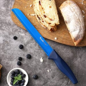 Wanbasion Blue 8 Inch Serrated Bread Knife, kitchen Bread Knife Serrated with Sheath, Stainless Steel Bread Knife for Homemade Bread Cake