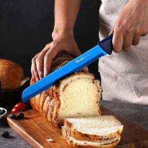 Wanbasion Blue 8 Inch Serrated Bread Knife, kitchen Bread Knife Serrated with Sheath, Stainless Steel Bread Knife for Homemade Bread Cake