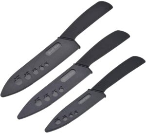 kitchen ceramic knife set professional knife with sheaths, super sharp rust proof stain resistant (6" chef knife, 5" utility knife, 4" fruit knife)