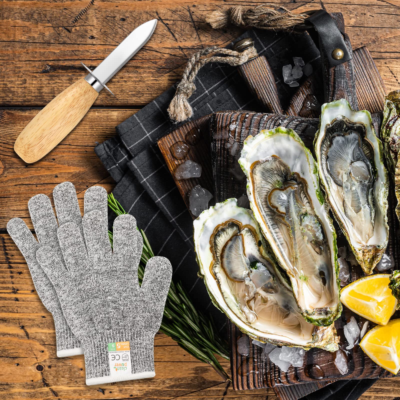 Tarpop 16 Pieces Oyster Shucking Set 8 Stainless Steel Oyster Shucking Knife and 8 Level 5 Protection Cut Resistant Gloves Oyster Opener Tool Seafood Opener Kit for Oyster Clam Pearl Shell Shucking