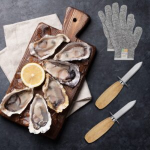 Tarpop 16 Pieces Oyster Shucking Set 8 Stainless Steel Oyster Shucking Knife and 8 Level 5 Protection Cut Resistant Gloves Oyster Opener Tool Seafood Opener Kit for Oyster Clam Pearl Shell Shucking