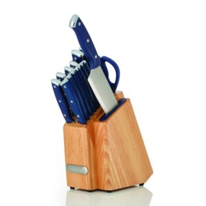 Farberware Edgekeeper Triple Riveted Slim Knife Block Set with Built in Sharpener, 14-Piece, Navy