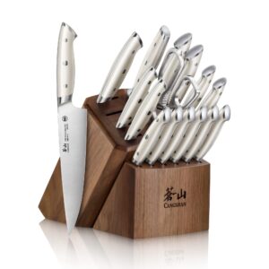 cangshan z1 series 1024197 german steel forged 17-piece knife block set, walnut