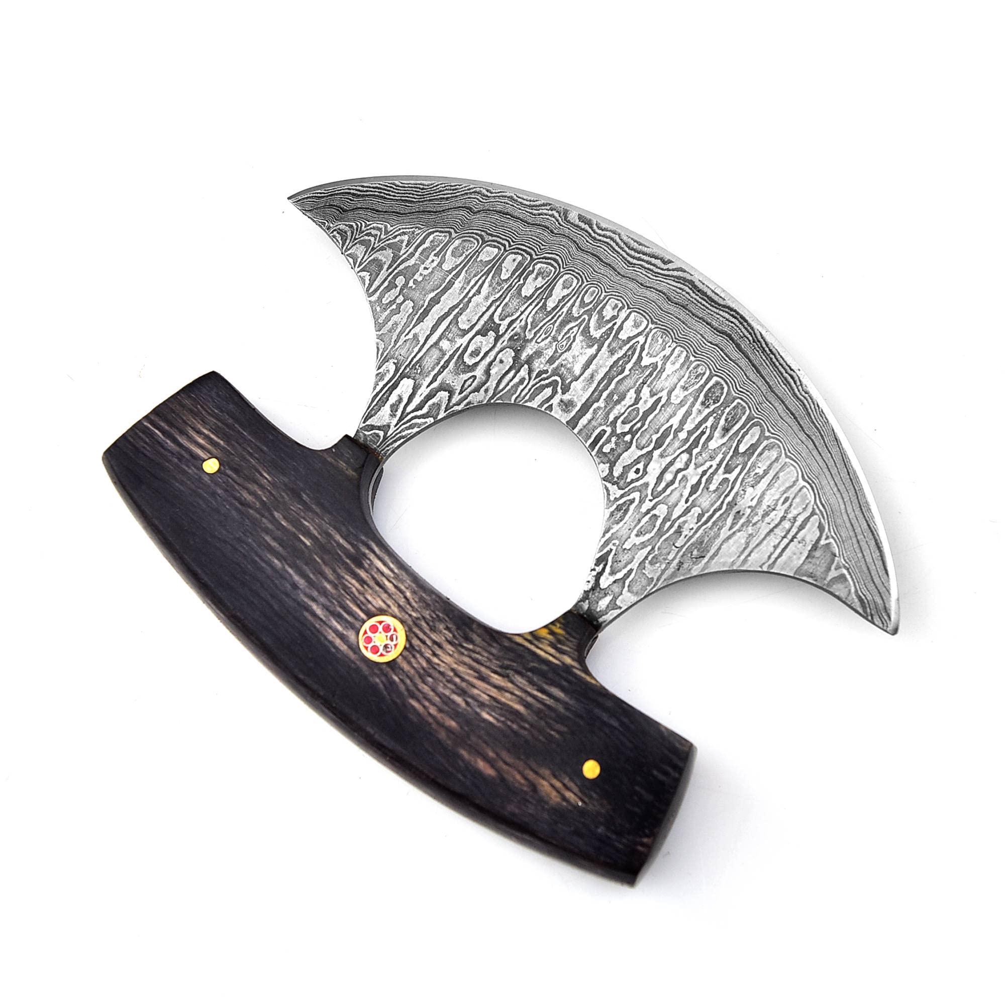 DAMASK HUT Custom Handmade Damascus Steel Ulu Knife - Alaskan Damascus Ulu Knife With Sheath - Multi-Purpose Damascus Alaska Knives For Skinning, Chopping,Rocking, Mincing, Slicing Meat & Herb (Black)