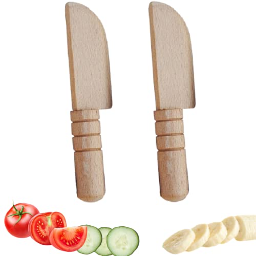 Nwsrayu 2 Pieces Wooden Kids Knife Toddler Knife for Chopping Kids Knifes for Cooking Toddler Knives Children's Safe Knives Cutting Veggies Fruits, Kitchen Tool for 2-10 Years Old