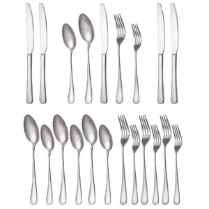 sutetlw 20 pcs silverware flatware cutlery set for 4, stainless steel spoons and forks food-grade mirror polished utensil set for home kitchen (silver)