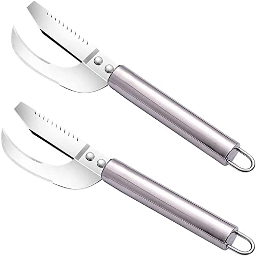 XIDIAK 2 Pieces Stainless Steel 3 In 1 Fish Scaler, Fish Scale Knife Cut/Scrape/Dig 3-in-1, Easily Remove Fish Scales and Cut Fish Maws for Chef and Home Cooks