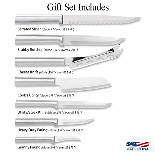 Rada Cutlery Knives Gift Set Stainless Steel Blades and Aluminum, Set of 7, 11 3/4 Inches, Silver Handle