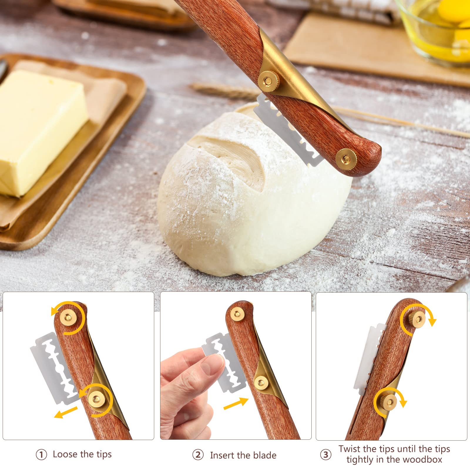 Bread Lame Sourdough Scoring Tool: Wood Handle Bread Razor - Lame Bread Tool With 5 Razor for Pizza Cake Bread