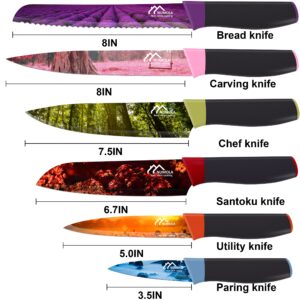 Numola Colorful Kitchen Knife Set with Gift Box, Stainless Steel Chef Knife Set with Ergonomic Handle, 6 Piece Colored Cooking Knives with Landscape Coating Gifts for Couple Chefs