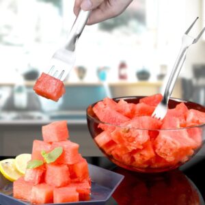 2 in 1 Watermelon Fork Slicer, Upgrade Watermelon Slicer Cutter, Summer Watermelon Fruit Cutting Fork, Dual Head Stainless Steel Fruit Forks Slicer Knife (A, 2 Pack)