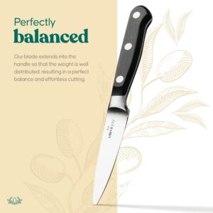 Olive Joy Paring Knife, Kitchen Knife with Sheath, Stainless Steel Vegetable Knife, 3.5" Small Knife with Gift Box and Knife Sheath Cover