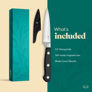 Olive Joy Paring Knife, Kitchen Knife with Sheath, Stainless Steel Vegetable Knife, 3.5" Small Knife with Gift Box and Knife Sheath Cover