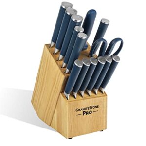 granitestone pro nutriblade 14-piece knife set for kitchen with knife block, premium kitchen knives set for kitchen, chef knife set with block, complete knifes set, ultra sharp stainless-steel blade