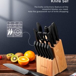 D.Perlla Knife Set with Block, 15 Pieces Stainless Steel Kitchen Knife Set with BO Oxidation Technology, No Rust, Sharp Knife Block Set