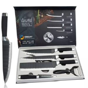 omoft 6 Pcs Kitchen Knife Knives Set Professional Sharp Stainless Steel Chef tools includes Steak small Cleaver Carving Knife Paring Knife Scissor German type Ceramic Peeler ''meat cutter'' butcher