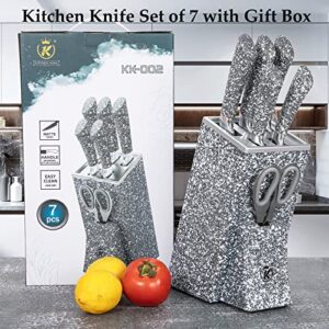 RETROSOHOO Kitchen Knife Set, 7-Pieces Grey Spray Paint Stainless Steel Chef Knife Set Sets with Knife Holder,Non-slip Ergonomic Handle Sharp Cooking Knives Sets with Gift Box for Men Women (Grey)