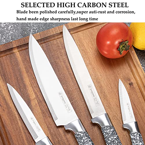 RETROSOHOO Kitchen Knife Set, 7-Pieces Grey Spray Paint Stainless Steel Chef Knife Set Sets with Knife Holder,Non-slip Ergonomic Handle Sharp Cooking Knives Sets with Gift Box for Men Women (Grey)