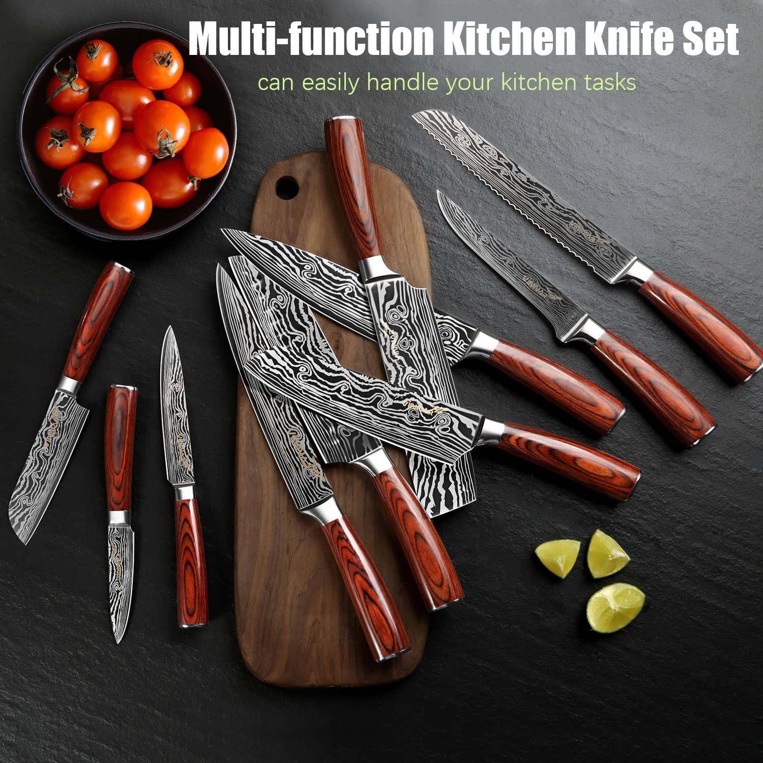 VINNAR Chef Knife Set, 5 Pieces Japanese Kitchen Knife Set, Super Sharp Stainless Steel Blade with Pakkawood Handle, Professional Chef's Knives for Home Kitchen and Restaurant