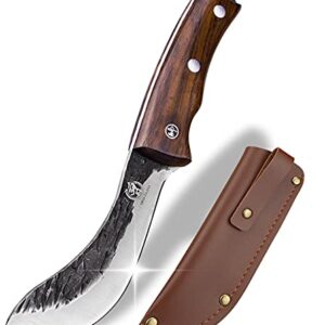 ZENG JIA DAO Wide Skinning Knife with Sheath Handmade Full Tang Bushcraft Fixed Blade Hunting Knife Butcher Knife Carbon Steel Wood Handle for Hunters and Outdoors Enthusiasts with Gift Box 2023 Gift