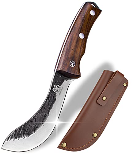 ZENG JIA DAO Wide Skinning Knife with Sheath Handmade Full Tang Bushcraft Fixed Blade Hunting Knife Butcher Knife Carbon Steel Wood Handle for Hunters and Outdoors Enthusiasts with Gift Box 2023 Gift