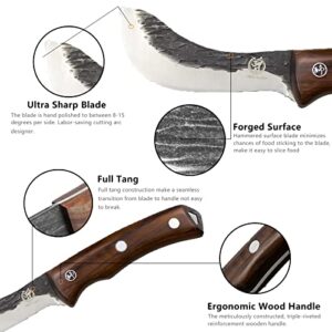 ZENG JIA DAO Wide Skinning Knife with Sheath Handmade Full Tang Bushcraft Fixed Blade Hunting Knife Butcher Knife Carbon Steel Wood Handle for Hunters and Outdoors Enthusiasts with Gift Box 2023 Gift