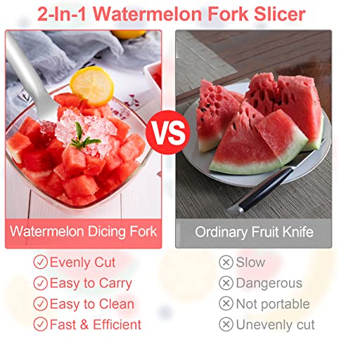 3PCS Watermelon Slicer Cutter, 2- in- 1 Watermelon Fork Slicer, 2023 New Watermelon Slicer Cutter Summer Watermelon Fruit Cutting Fork, Stainless Steel Fruit Forks for Family Parties Camping