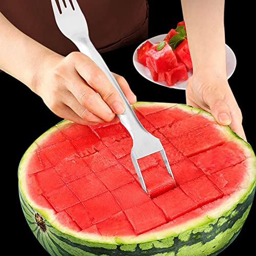 3PCS Watermelon Slicer Cutter, 2- in- 1 Watermelon Fork Slicer, 2023 New Watermelon Slicer Cutter Summer Watermelon Fruit Cutting Fork, Stainless Steel Fruit Forks for Family Parties Camping