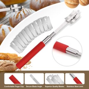 flagood Stainless Steel 18/8 Bread Lame Tool with 10 Replacement Blades Included with Silicone Covered Handle - Dough Scoring knife for Sourdough Bread Slashing with Storage Box