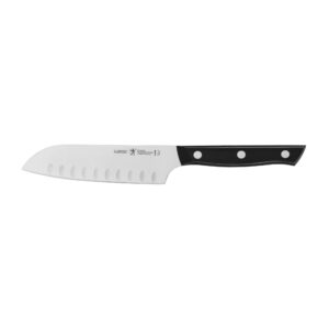 henckels dynamic razor-sharp hollow edge santoku knife 5 inch, german engineered informed by 100+ years of mastery, black/stainless steel