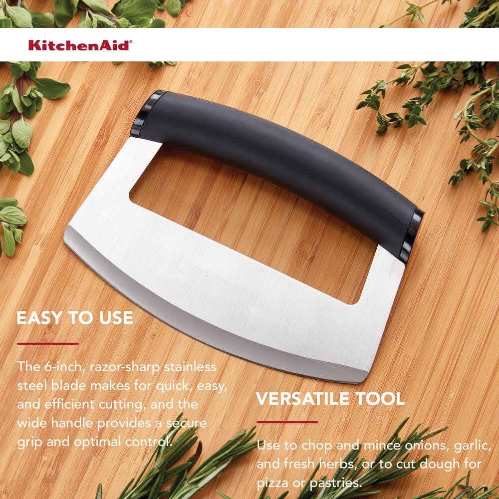 KitchenAid Mezzaluna Knife with Stainless Steel Curved Blade with Ergonomic Handle, 6 Inch, Black