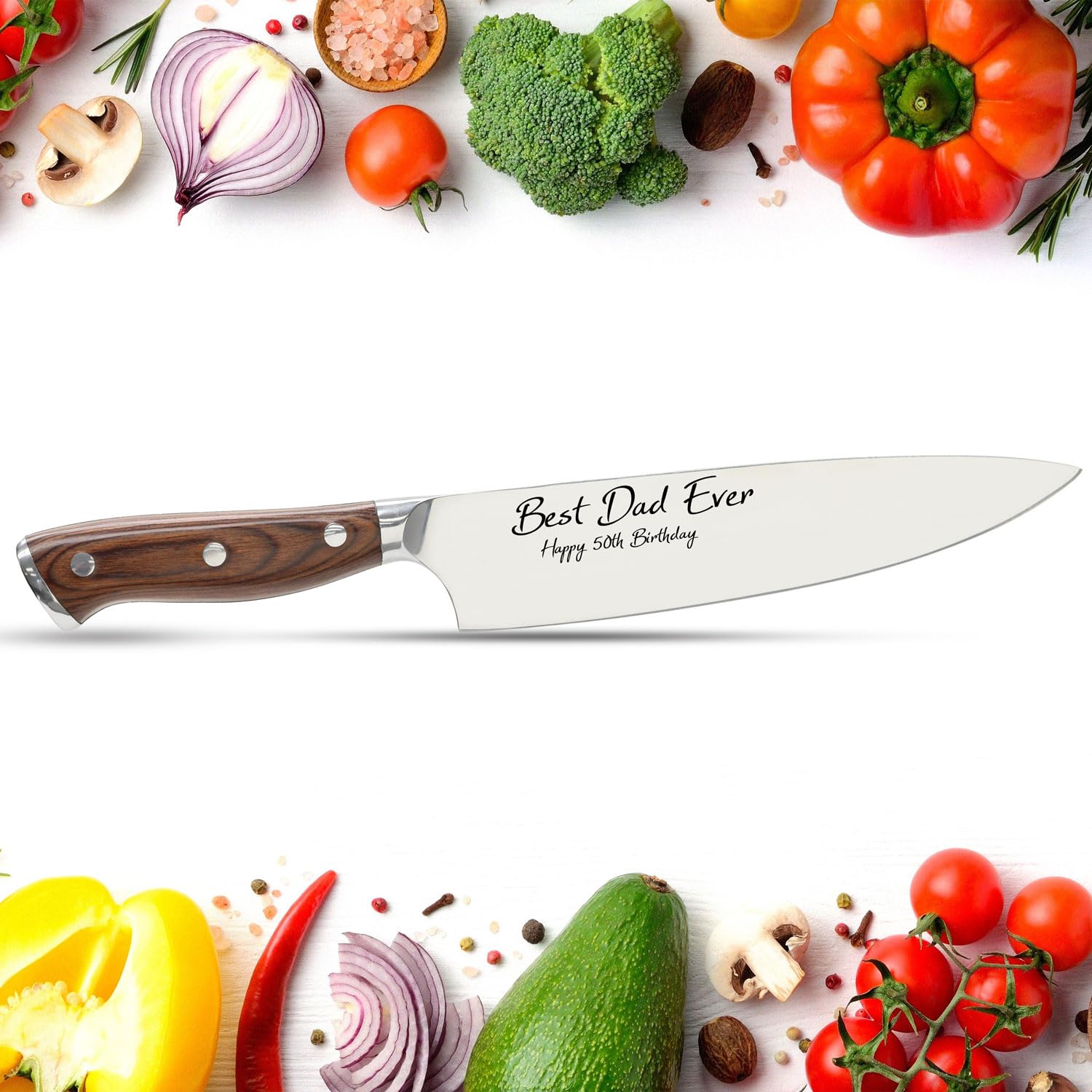 Stainless Steel Professional Chef's Knife – Custom Engraved Ultra Sharp Kitchen Japanese Knife - 9 Inches With Personalized Touch