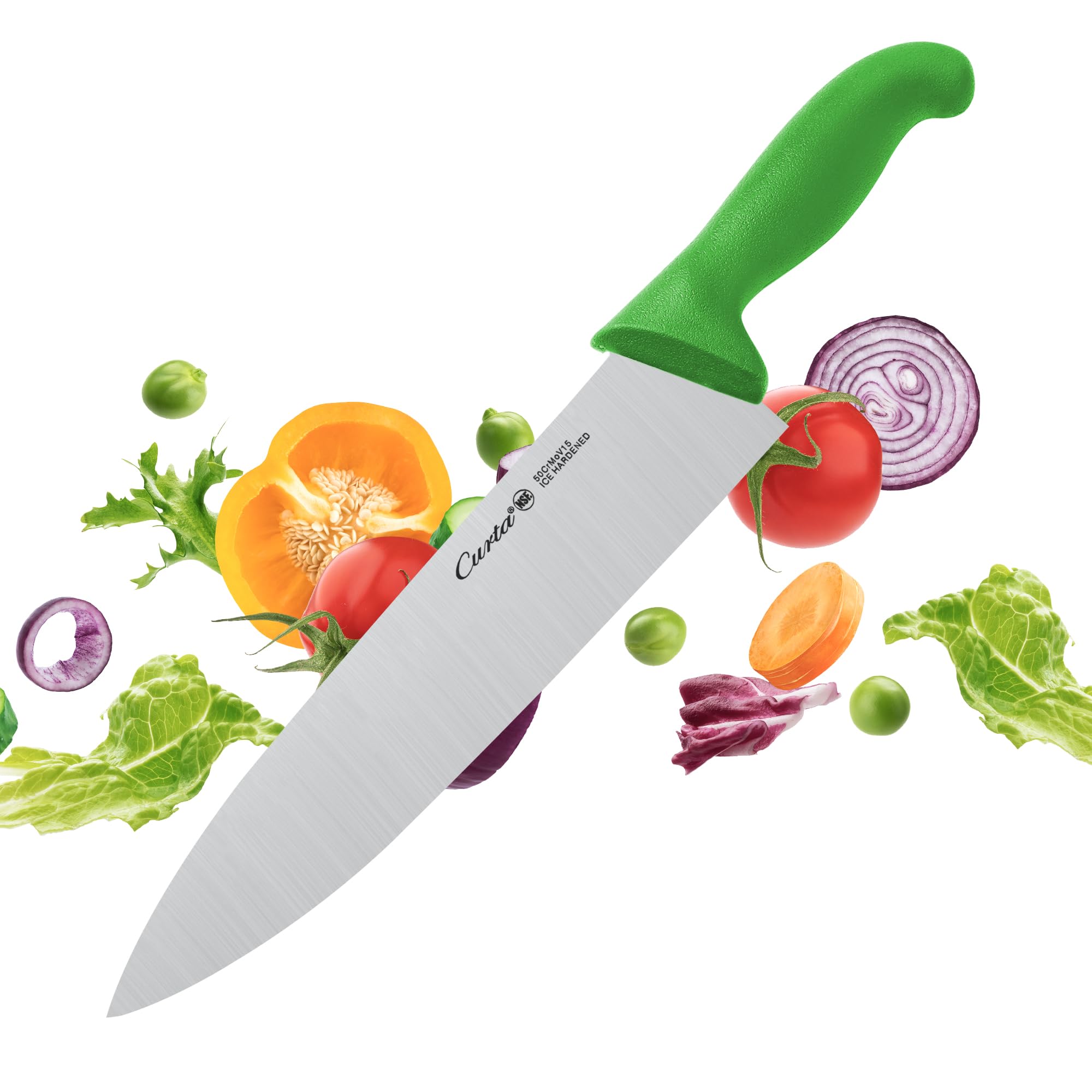 CURTA Chef Knife,NSF,10 Inch Professional Kitchen Knife For Carbon Stainless Steel With Ergonomic Handle,Dishwasher Safe, Scratch Resistant and Rust Proof(Green)