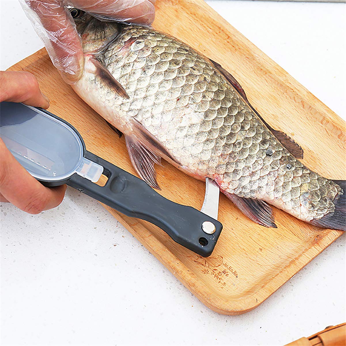 Fish Scaler with Knife,Fish Scaler Remover,Fish Scales Scraper with Lid Cover,2 in 1 Fish Cleaner Skin Scraper Brush Remover,Fish Scale Planer Tool Fish Scaler Fillet Knife Fish Cleaning Tool