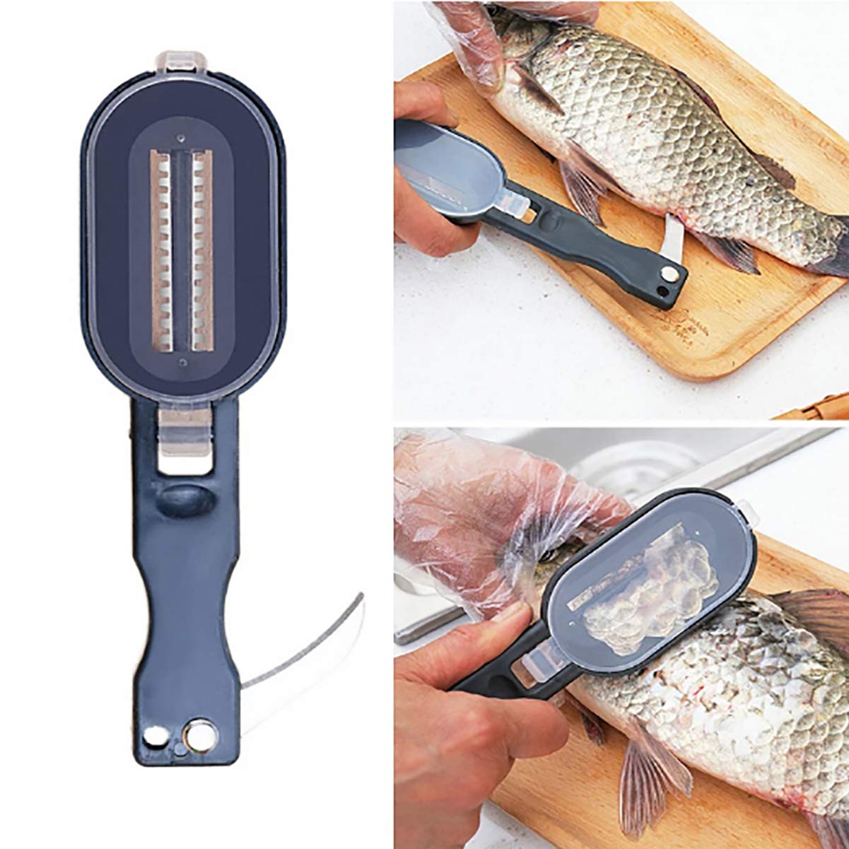 Fish Scaler with Knife,Fish Scaler Remover,Fish Scales Scraper with Lid Cover,2 in 1 Fish Cleaner Skin Scraper Brush Remover,Fish Scale Planer Tool Fish Scaler Fillet Knife Fish Cleaning Tool