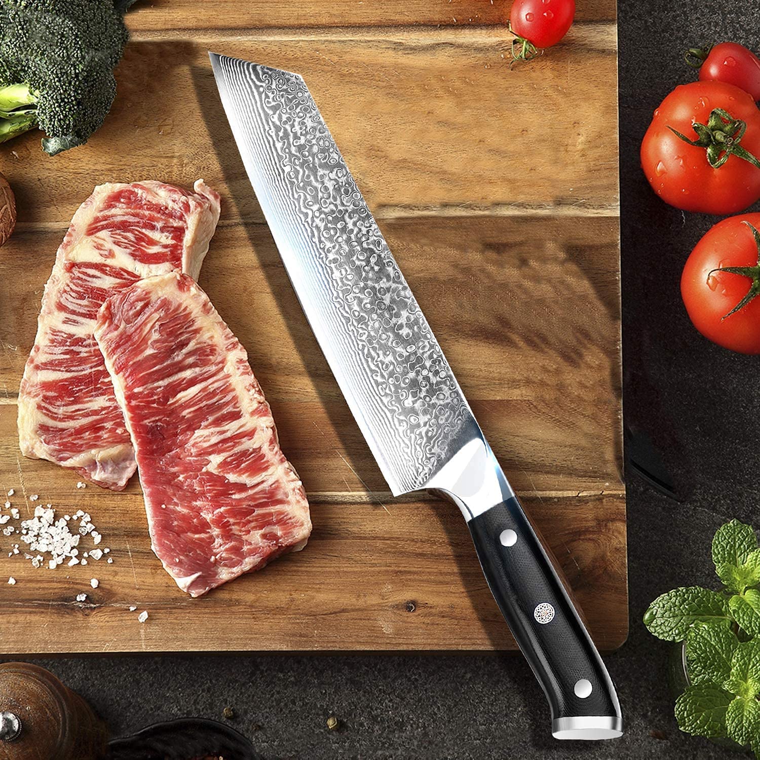 Damascus Chef Knife 8 Inch, Razor Sharp Kitchen Knife Japanese VG-10 Stainless Steel with Premium G10 Handle&Triple Rivet&Gift Box（8 Inches）