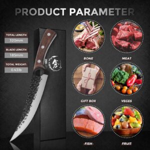 Purple Dragon 7 Inch Ultra Sharp Blade Boning Knife with 7.5 Inch Meat Cleaver Fish Fillet