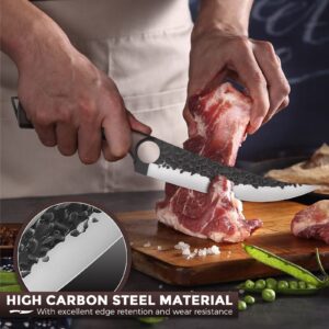 Purple Dragon 7 Inch Ultra Sharp Blade Boning Knife with 7.5 Inch Meat Cleaver Fish Fillet