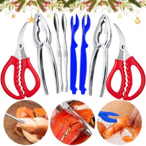 crab leg crackers and tools, seafood tools set and picks set includes 2 crab crackers, 2 lobster shell forks, 2 crab leg forks, 2 seafood scissors and 1 storage bag