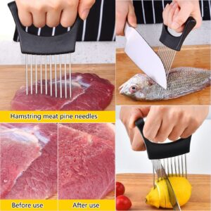 ZOCONE 3 PCS Stainless Steel Finger Guard Onion Holder for Slicing Set, Kitchen Safe Steel Slicing Tool for Hands, Finger Protector Knife Guard for Chopping, Cutting