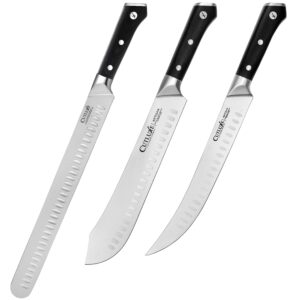 cutluxe brisket, bullnose and cimeter knife set– forged high carbon german steel – full tang & razor sharp – ergonomic handle design – artisan series