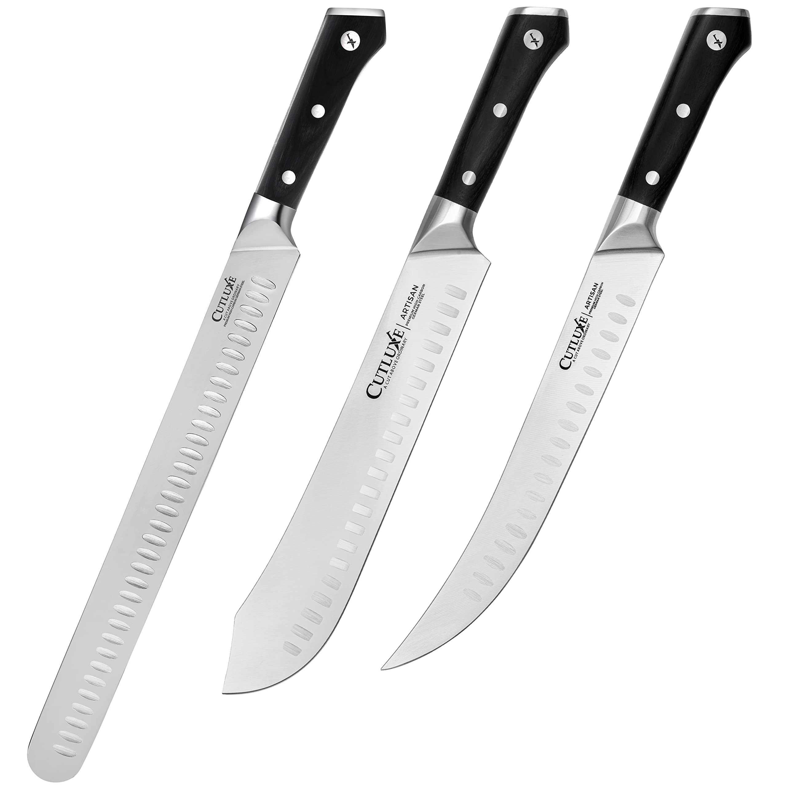 Cutluxe Brisket, Bullnose and Cimeter Knife Set– Forged High Carbon German Steel – Full Tang & Razor Sharp – Ergonomic Handle Design – Artisan Series