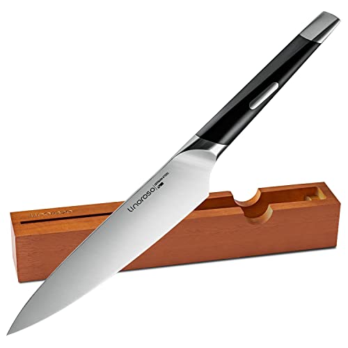 linoroso Chef Knife Kitchen Knife Ultra Sharp Cooking Knife, 7 inch Precision Forged German High-Carbon Stainless Steel Cutting Knife with Exquisite In-Drawer Knife Block- MAKO Series